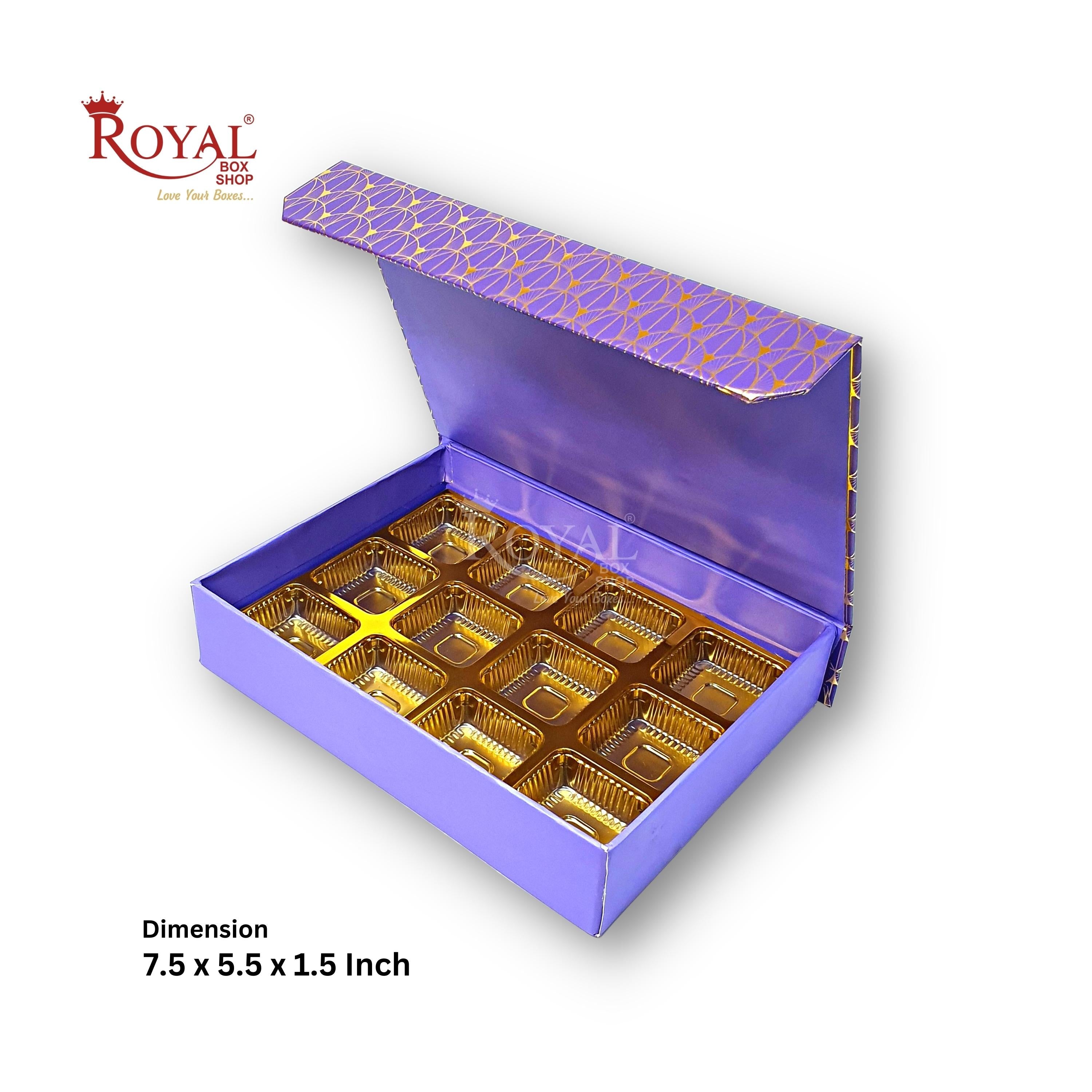 Rigid Chocolate Boxes 12 Cavity With Magnetic Flap I Purple with Gold Foiling I 7.5 X 5.5 X 1.5 ...
