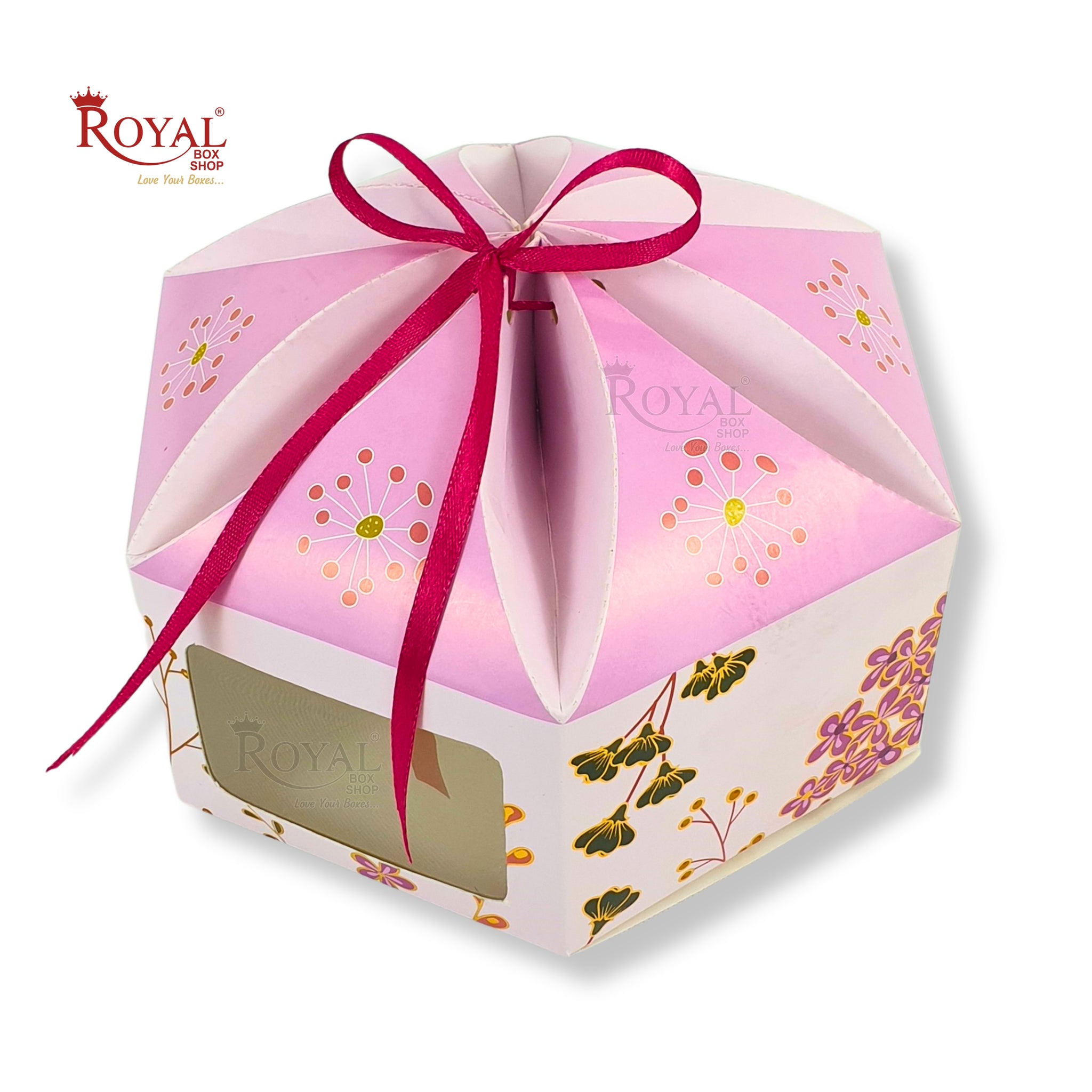 Luxury Pink Floral Hexagon Box Size 7x7x3 inch for Dry Cakes Packaging ...