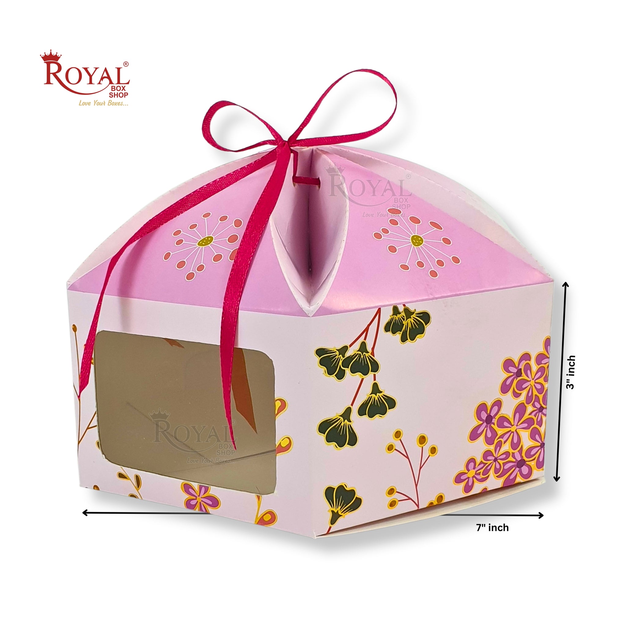 Luxury Pink Floral Hexagon Box Size 7x7x3 inch for Dry Cakes Packaging ...