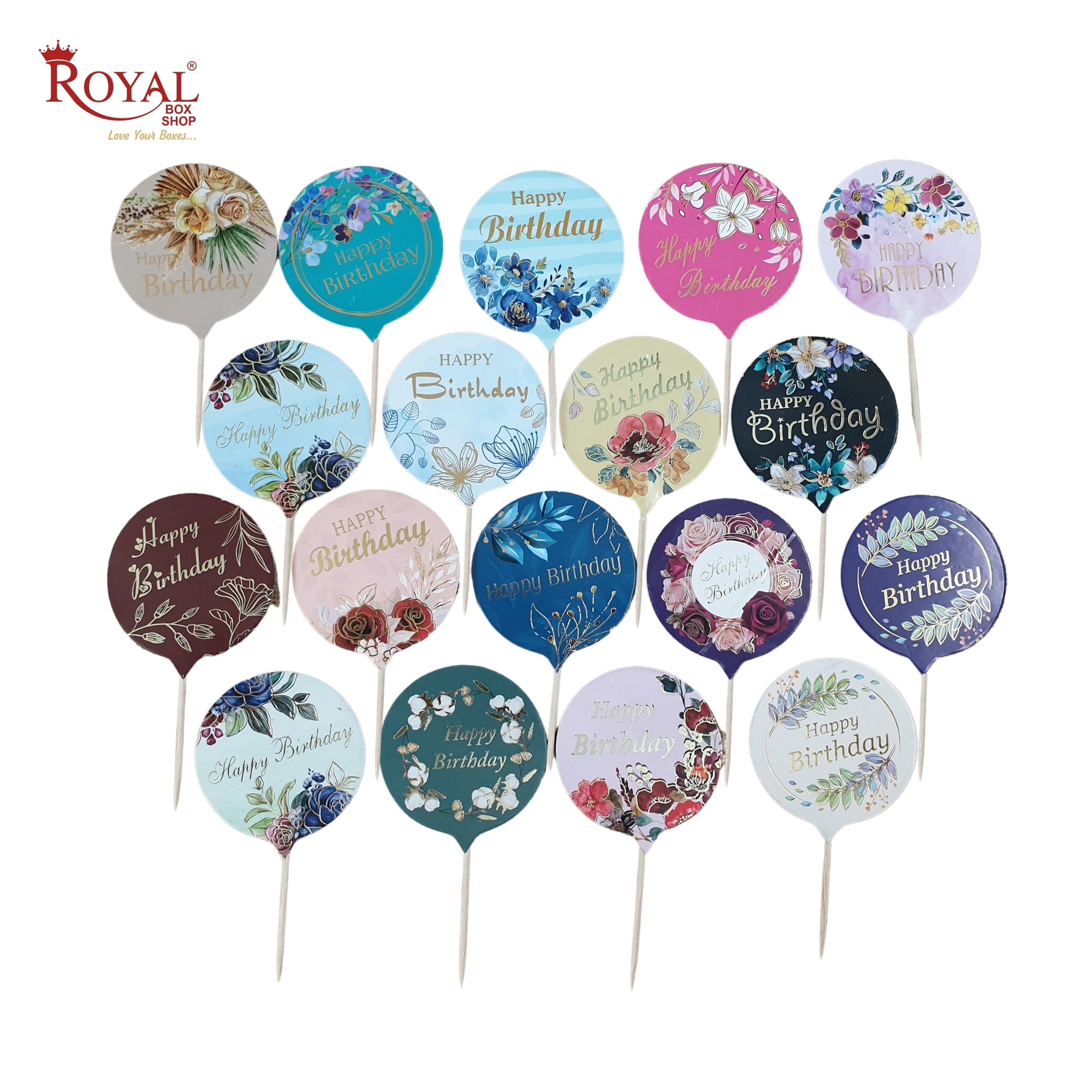 Premium Happy Birthday Cake Toppers I Round Shape Gold Foil Print I Mix ...
