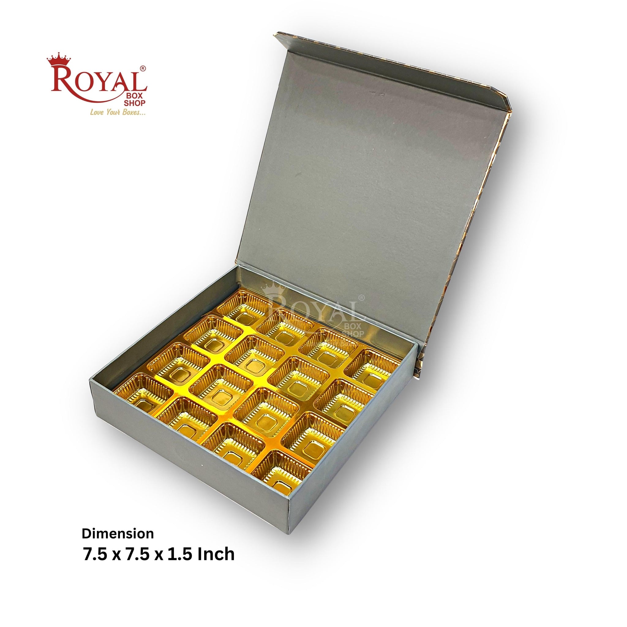 Rigid Chocolate Boxes 16 Cavity With Magnetic Flap I Grey with Gold Fo ...